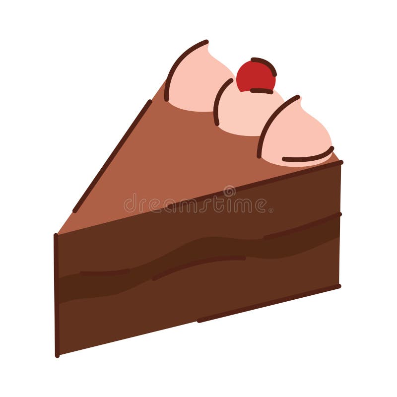 Slice of Chocolate Cake with Cream and Cherry. Vector Stock Vector ...
