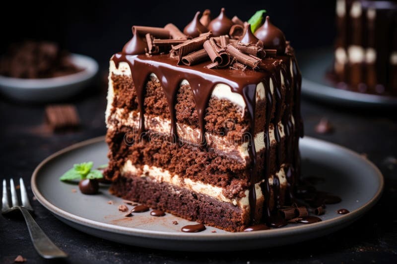 Slice of Chocolate Cake with Chocolate Drizzle on Top Stock Image ...