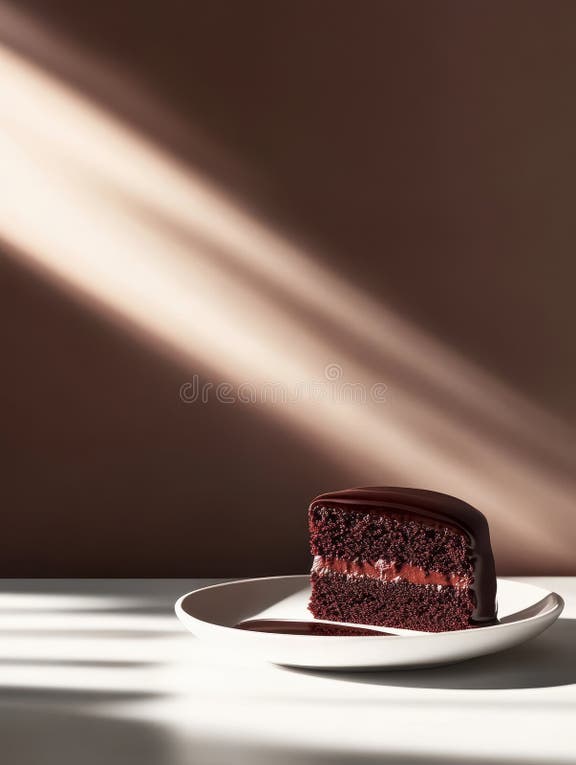 A Slice of Chocolate Cake on a Plate, Illuminated by Soft Light and Shadows Stock Illustration ...