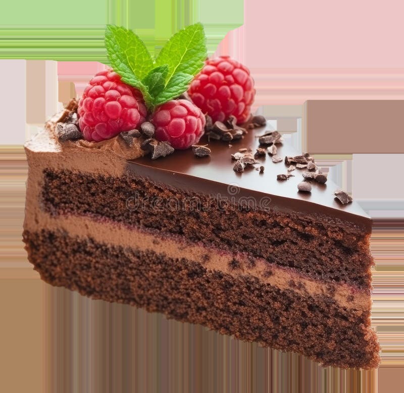 Slice of Chocolate Cake with Raspberries and Mint on Top, Dessert ...