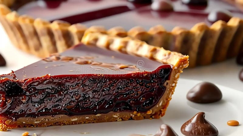 A Slice of Chocolate Pie with a Flaky Crust on a White Surface Stock ...