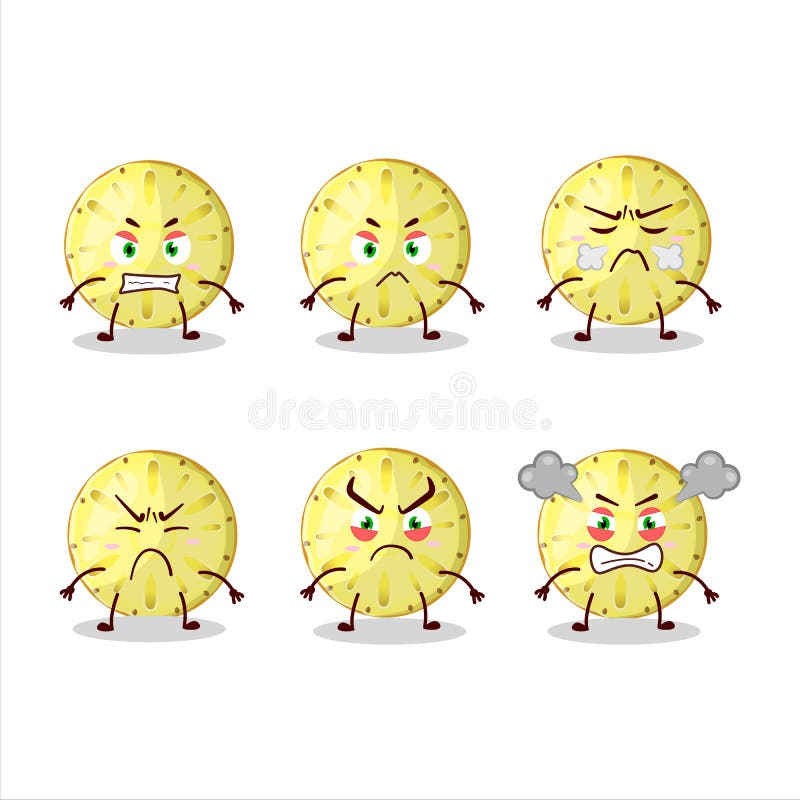 Slice Circle of Pineapple Cartoon Character with Various Angry ...
