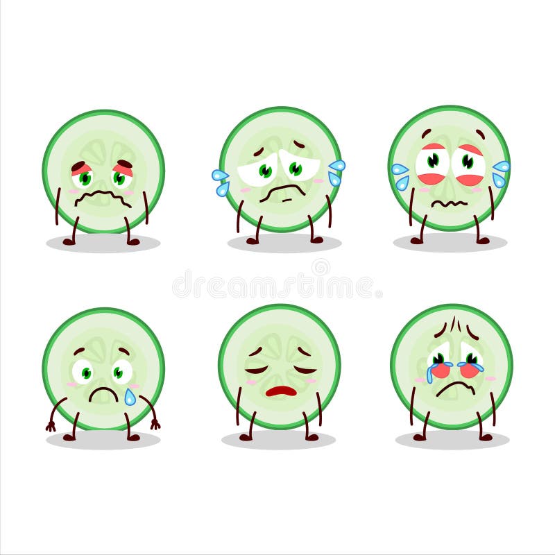 Slice of Cucumber Cartoon Character with Sad Expression Stock Vector ...