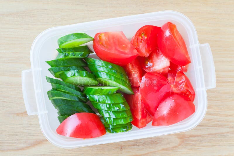 Slice Cucumber and Slice Tomato in Plastic Box Stock Photo - Image of ...