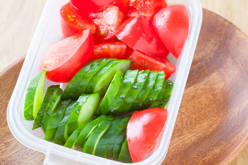 Slice Cucumber and Slice Tomato in Plastic Box Stock Photo - Image of ...