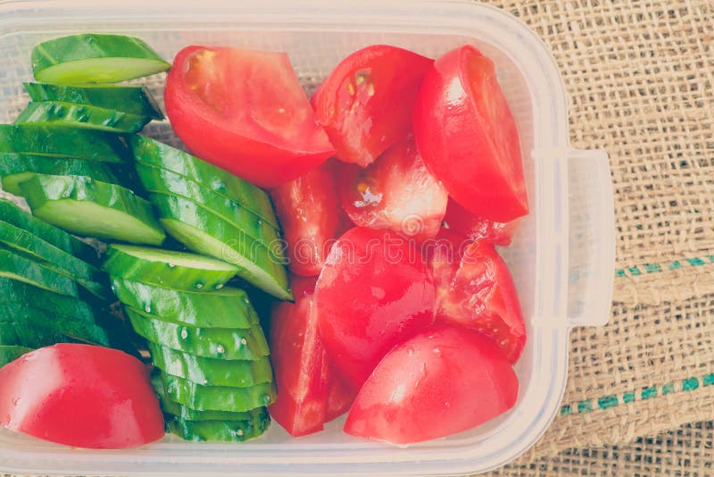 Slice Cucumber and Slice Tomato in Plastic Box Stock Image - Image of ...