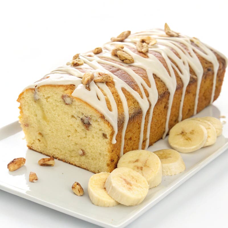 Delicious Banana Cake with White Chocolate Drizzle Isolated on White ...