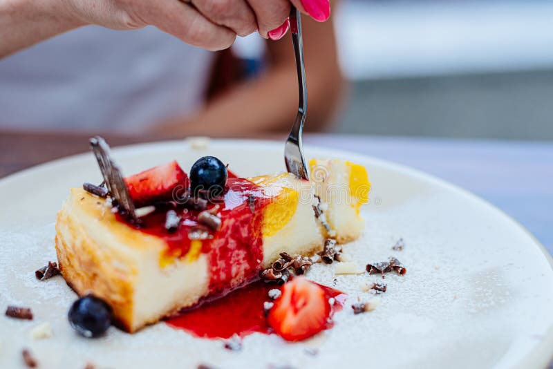 Slice of Delicious Cheese Cake on the Plate Stock Photo - Image of ...