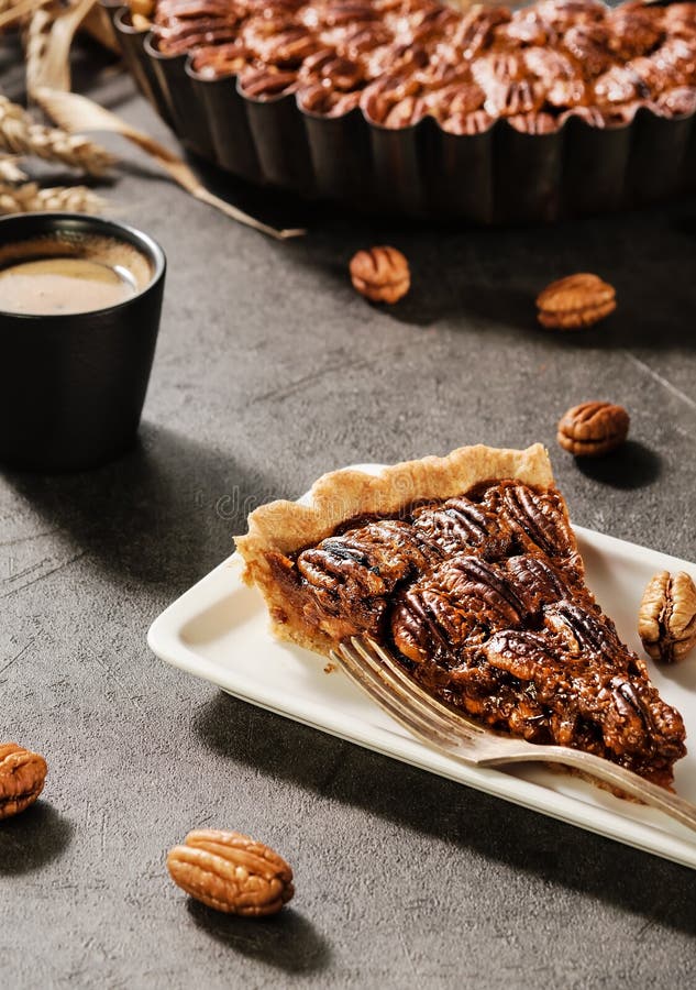 Slice of Delicious Home Made Pecan Pie on a Table Top, Selective Focus ...