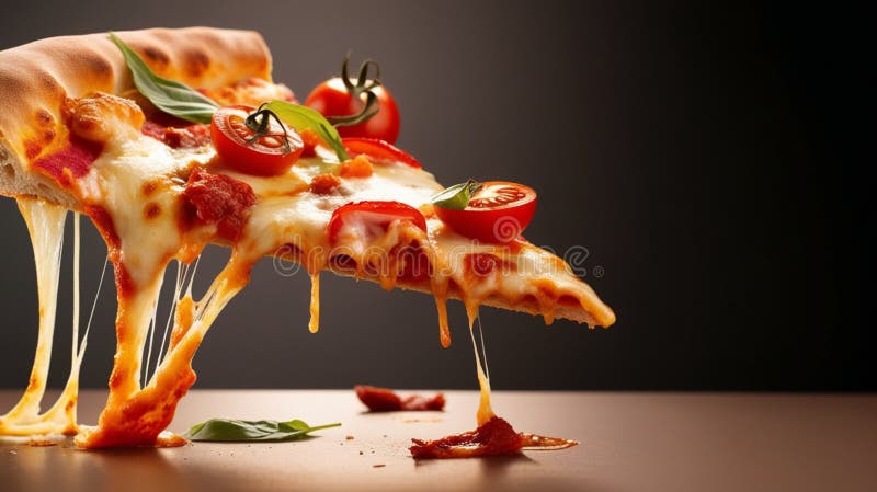 Slice of Delicious Pizza on Black Background. Copy Space Stock ...
