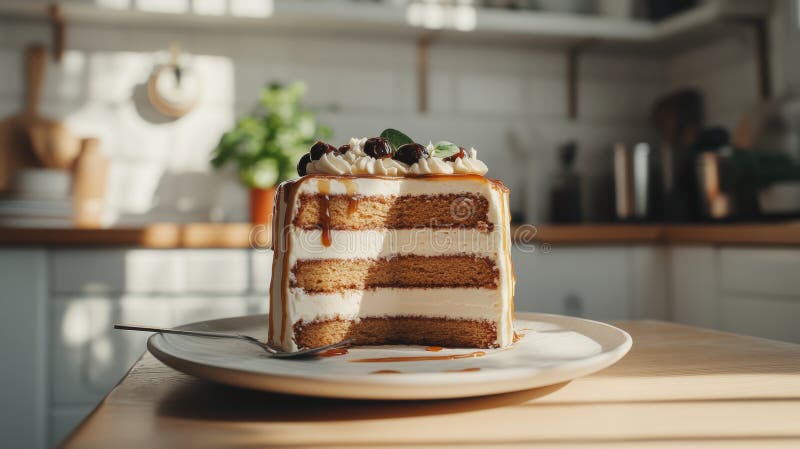 A Slice of Dessert Featuring Creamy Caramel, Layered with Cake and ...