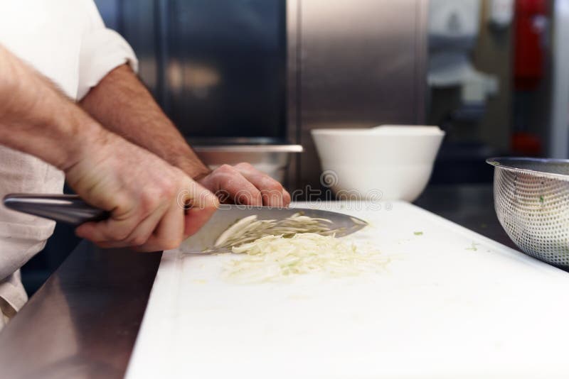 Slice and Dice. Chefs Preparing a Meal Service in a Professional ...