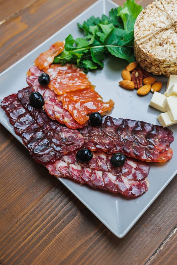 Slice of Dried Meat with Vegetables. Delicious Snacks Made of Ham Stock ...