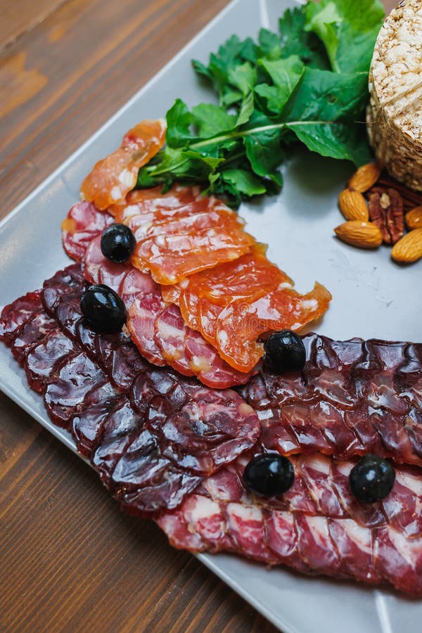 Slice of Dried Meat with Vegetables. Delicious Snacks Made of Ham Stock ...