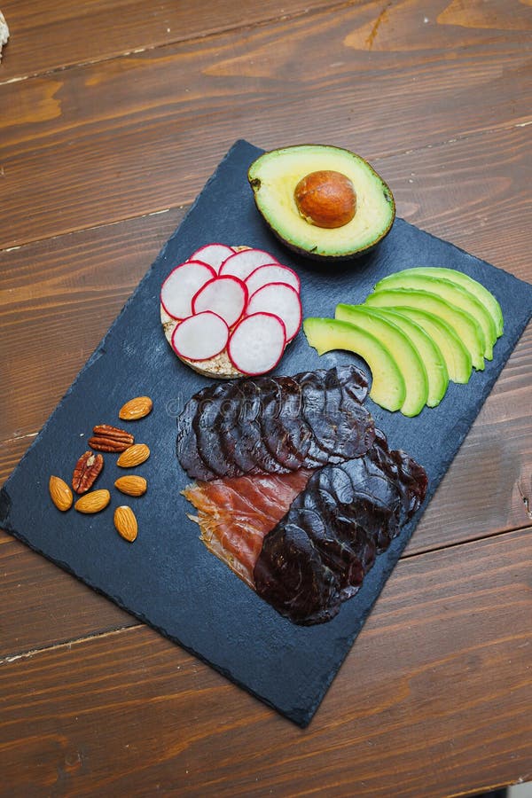 Slice of Dried Meat with Vegetables. Delicious Snacks Made of Ham Stock ...