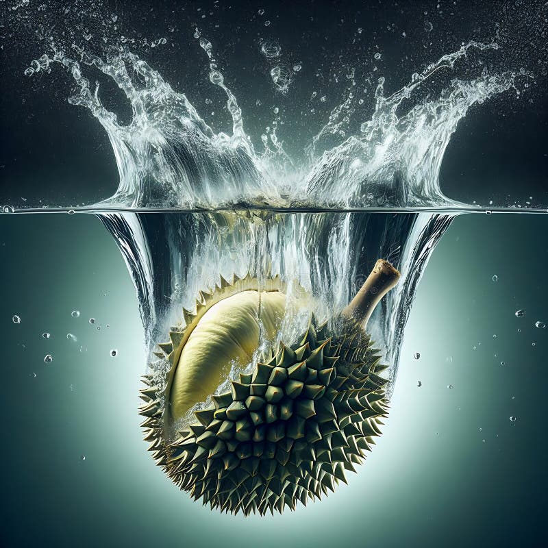 Slice of Durian Fruit Plops into the Clear Water with the Water Splash ...