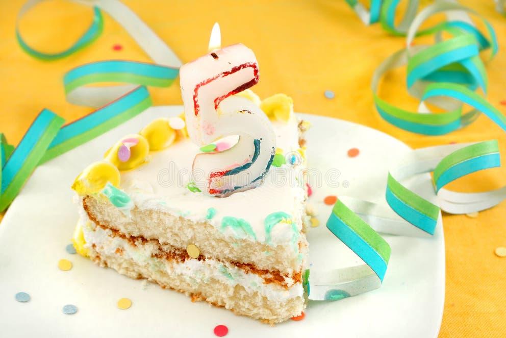 Slice of Fifth Birthday Cake Stock Photo - Image of party, dessert: 8432598