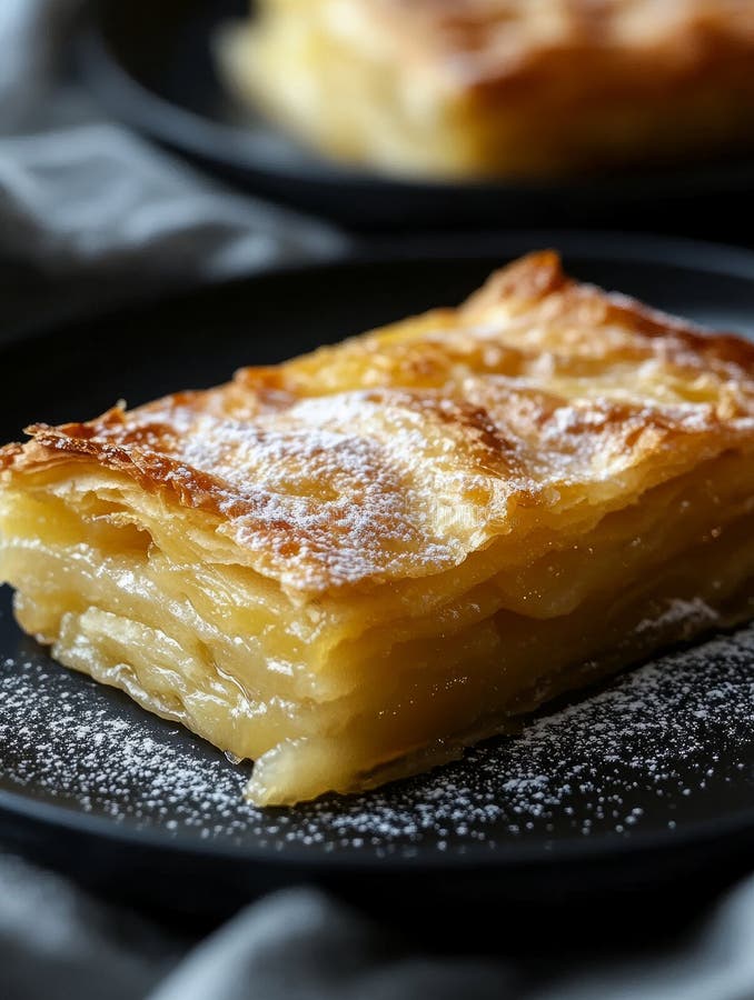 Slice of Flaky Pastry with Powdered Sugar on Top. Stock Photo - Image ...
