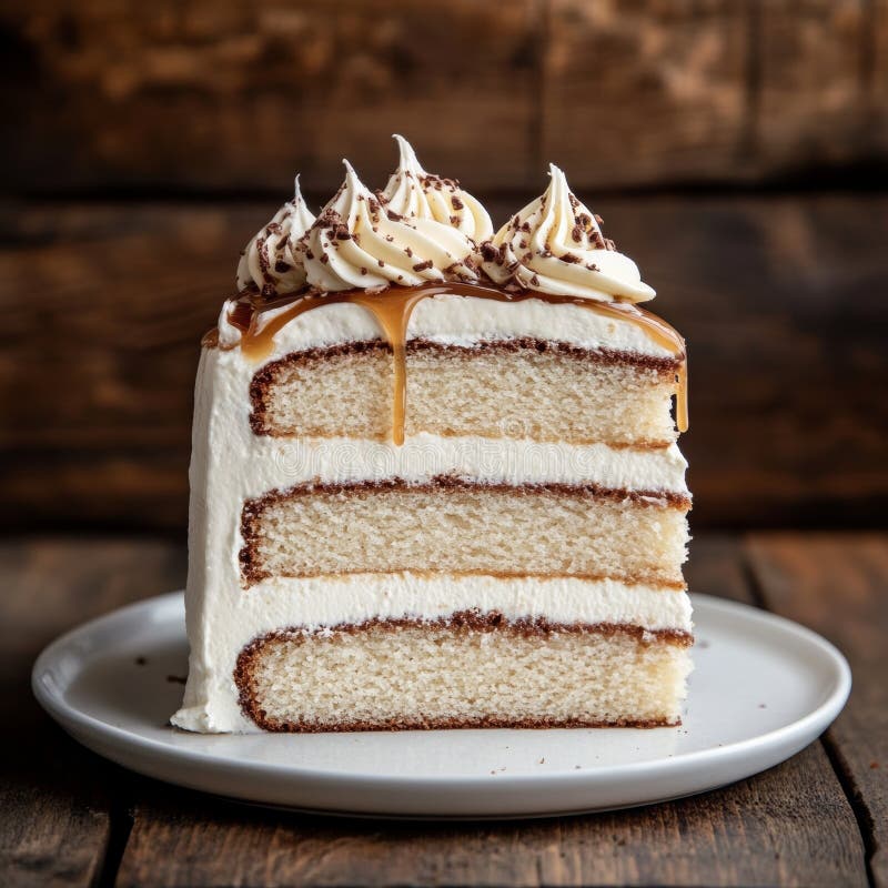 Slice of Four Layer Brown Sugar Cake with Caramel Icing and Chocolate ...
