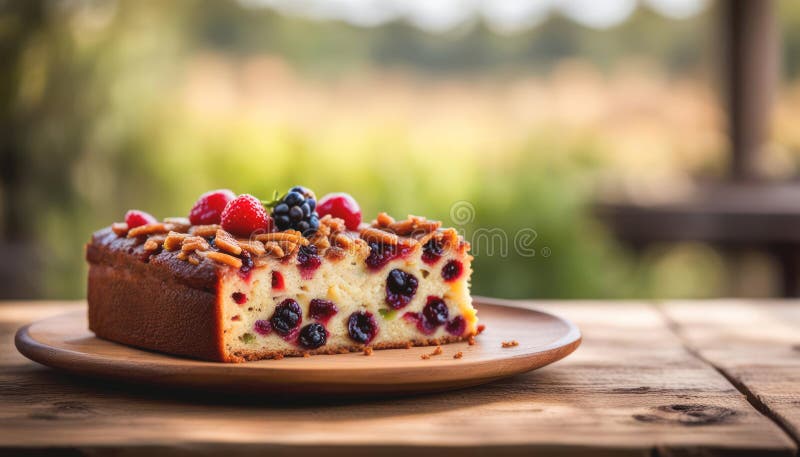 A Slice of Fresh Fruit Cake with. Copy Space Stock Illustration ...
