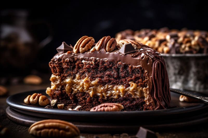 Slice of German Chocolate Cake with Coconut, Pecan Frosting, Chocolate ... Slice of German Chocolate Cake with Coconut, Pecan Frosting, Chocolate ...