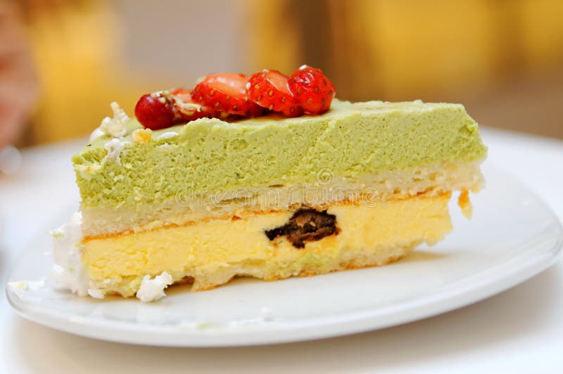 Slice of green tea cake stock image. Image of cream, slice - 13247093