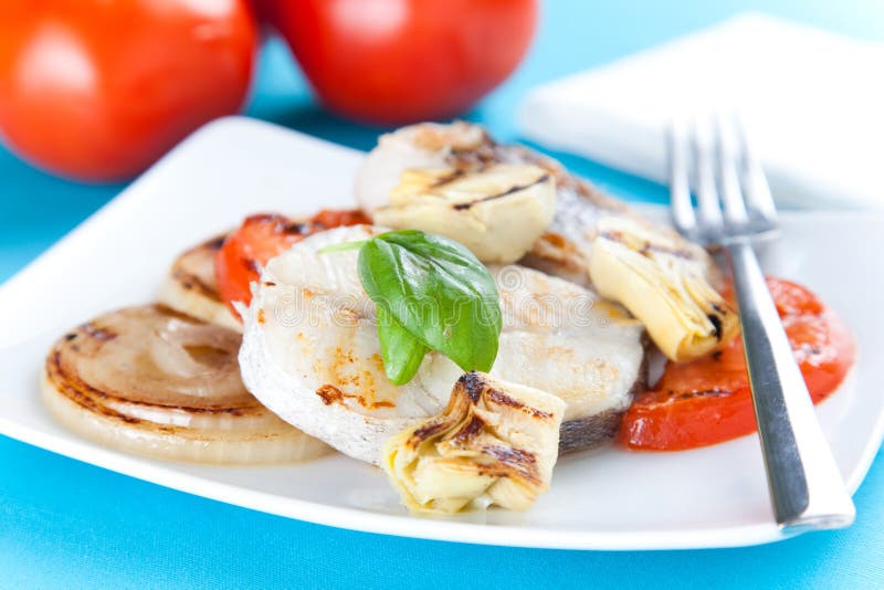 Slice of hake grilled stock image. Image of roasted, artichoke - 11406807