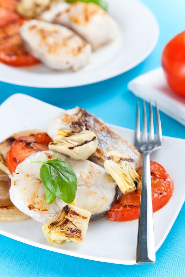 Slice of hake grilled stock photo. Image of slice, artichoke - 11445394