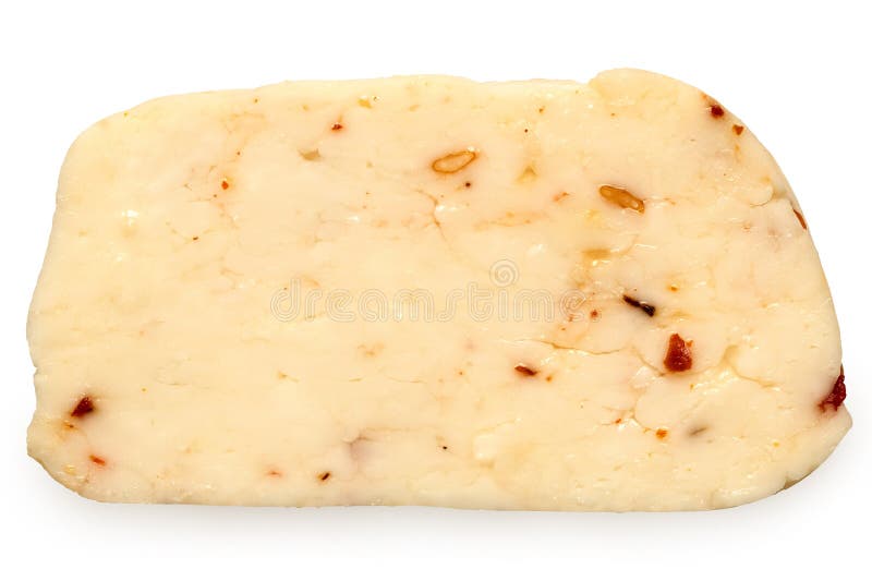 Slice of Halloumi Cheese with Red Chilli Isolated on White from Above ...