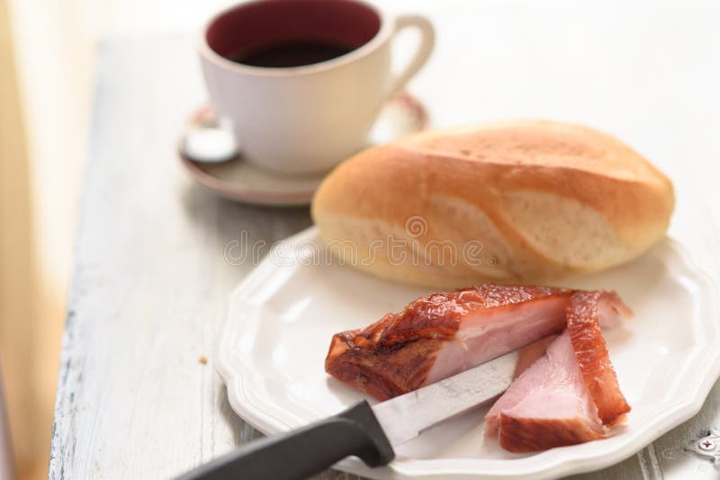 Slice Ham and a Cup of Coffee Stock Image - Image of healthy, slice ...