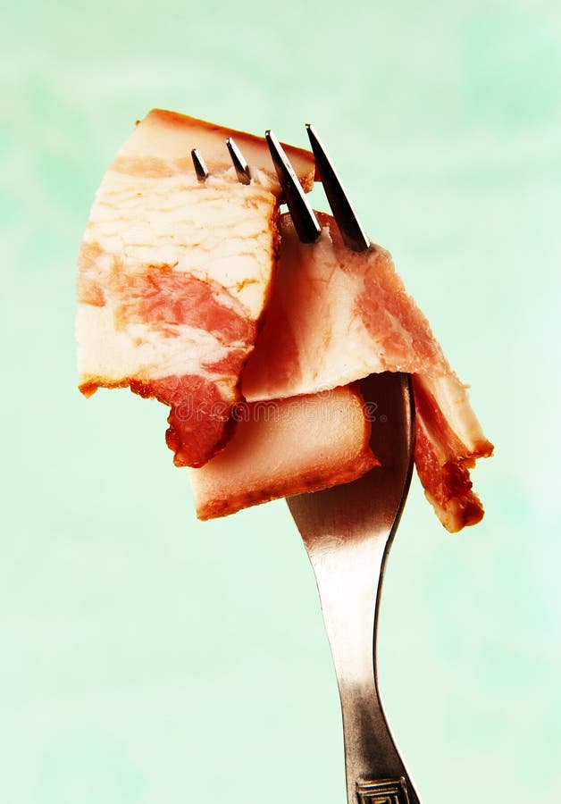 A Slice of Ham on a Steel Fork. Stock Photo - Image of food, folded ...