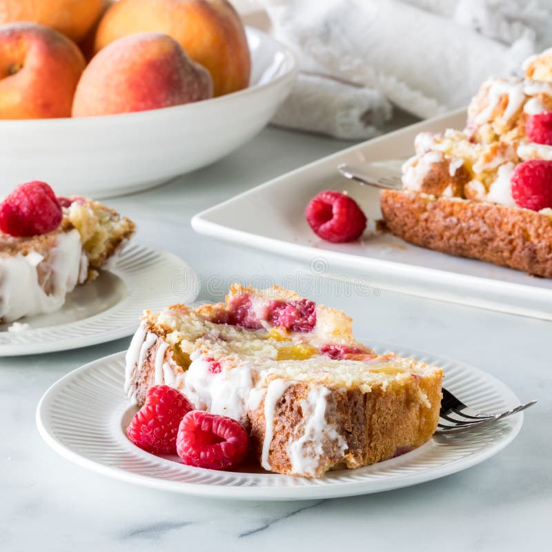 A Slice of Homemade Raspberry Peach Bread Ready for Eating. Stock Photo - Image of peach ...