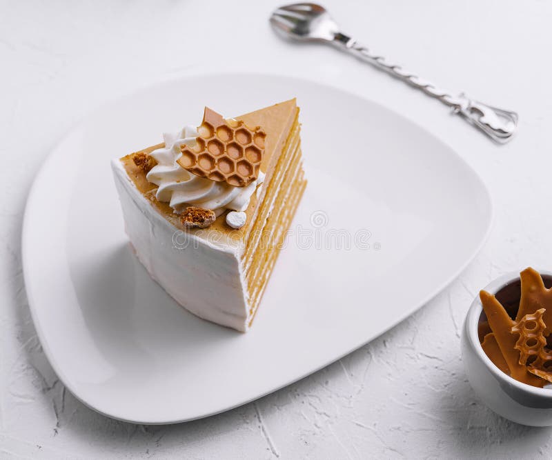 Honey Layer Cake Top View on White Table Stock Image - Image of bakery ...