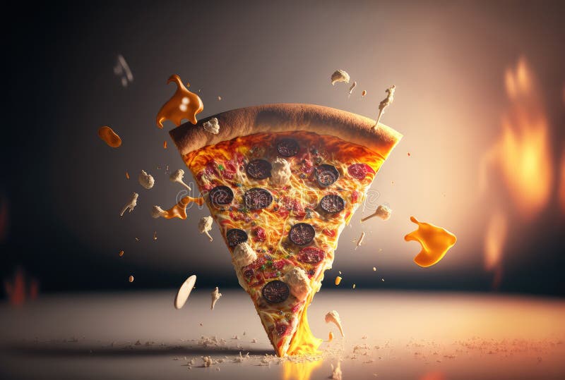 Slice of Hot Pizza, Ingredients Flying in Air, an Explosion of Taste ...