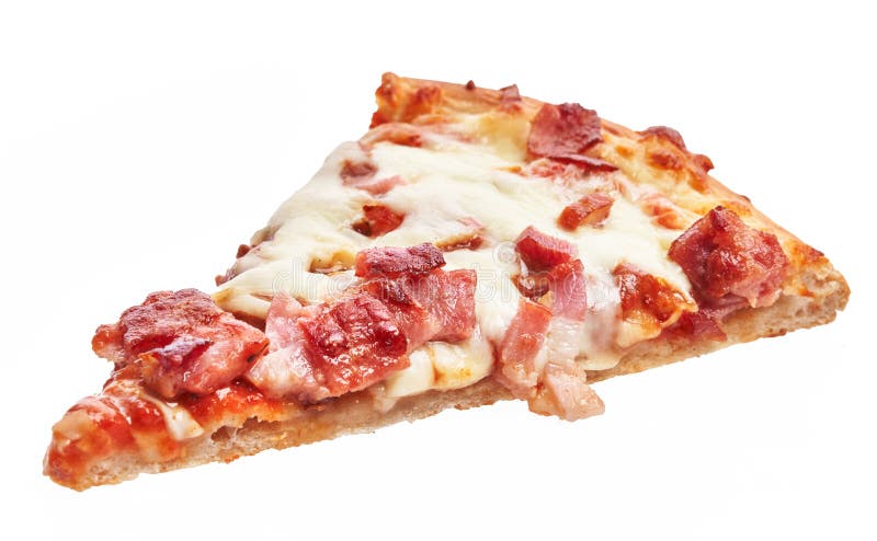 Slice of Italian Bacon Pizza Over White Isolated Background Stock Image ...