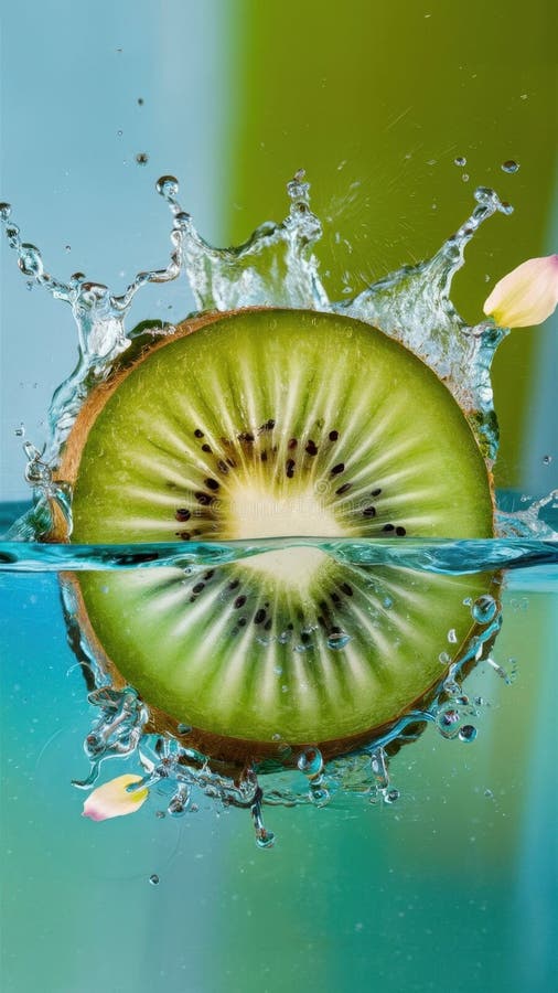 A Slice of Kiwi Fruit is Floating in a Pool of Water Stock Illustration ...