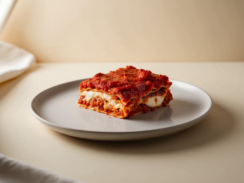 Slice of Lasagna with Red Sauce on Plate Lasagna with Cheese and Red ...