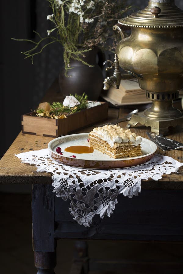 Slice of Layered Honey Cake Russian Medovik Stock Photo - Image of ...