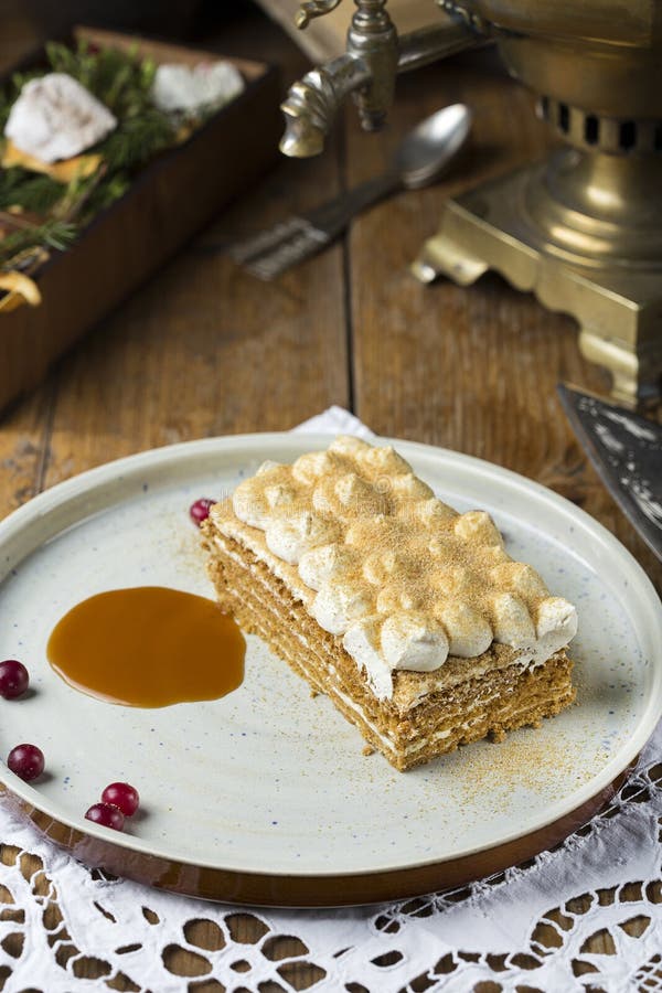 Slice of Layered Honey Cake Russian Medovik Stock Image - Image of ...
