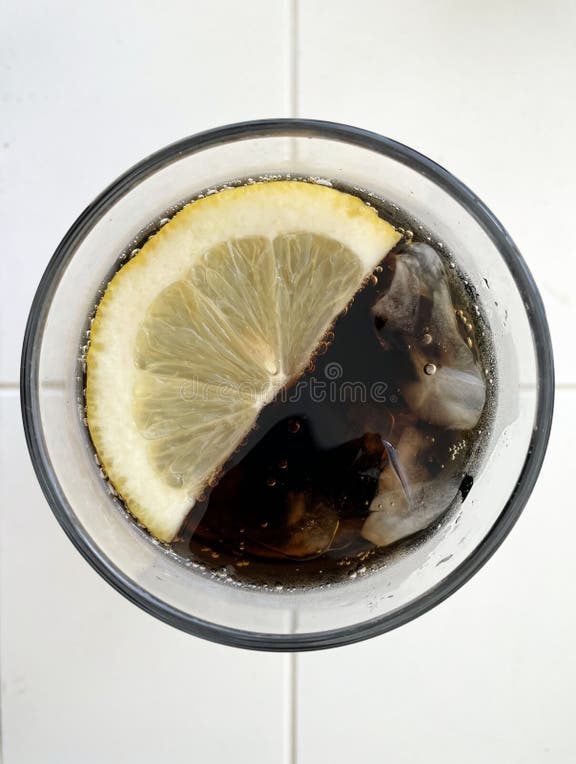 Slice of Lemon Inside an Iced Drink. View from Above, Flat Lay. Stock ...