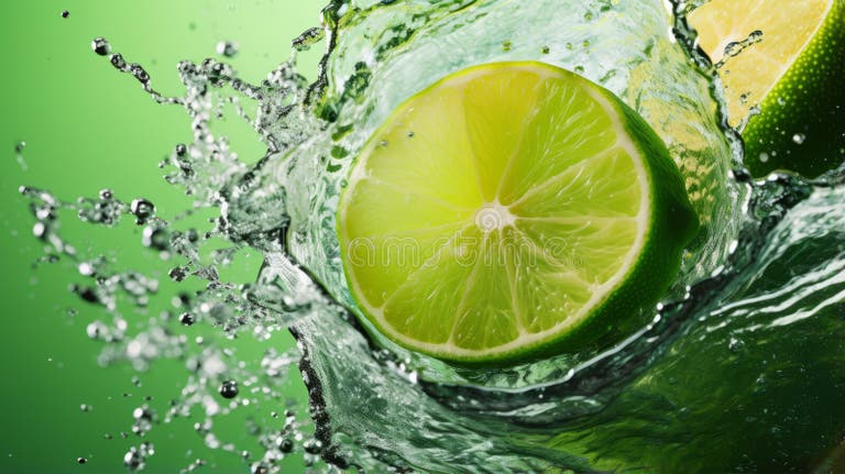 A Slice of Lime Creating a Zesty Splash in a Tropical Punch Stock ...