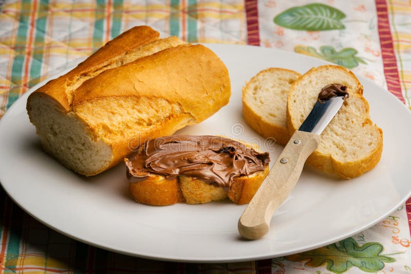 Slice of Loaf Bread with Chocolate Paste Spreadwith the Rest of the ...