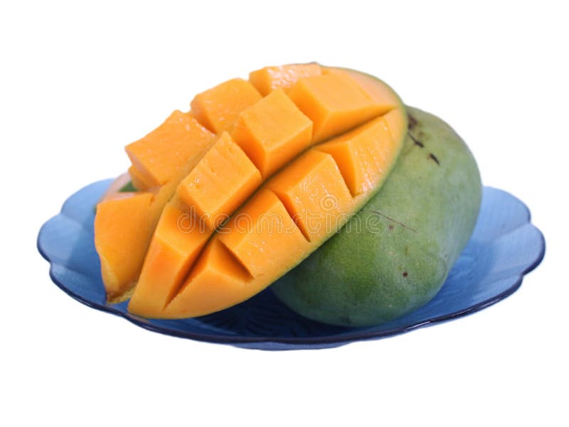 Slice of Mango on Blue Plate. Stock Image - Image of mango, plant ...
