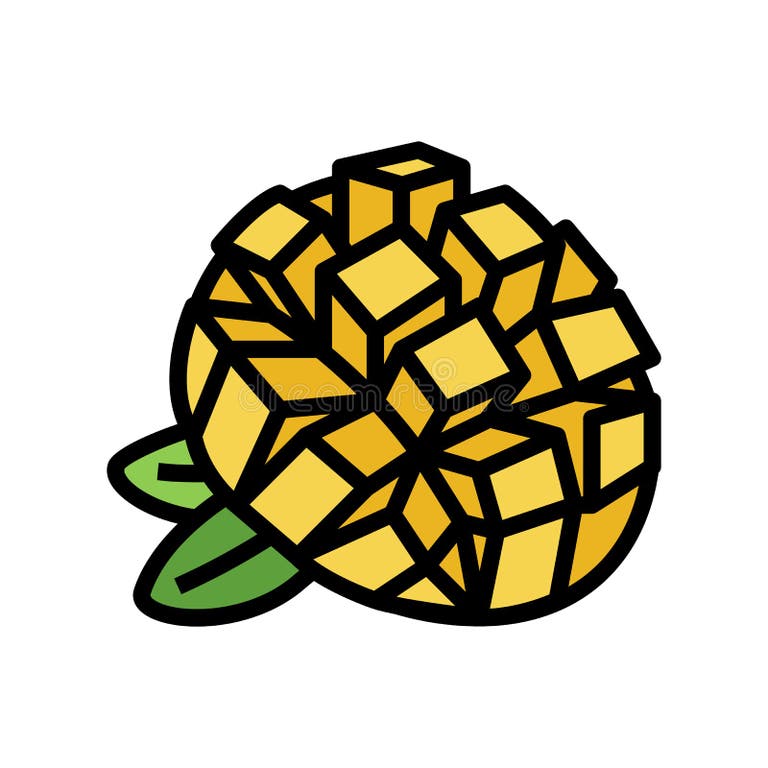 Slice Mango Cube Leaf Color Icon Vector Illustration Stock Vector ...