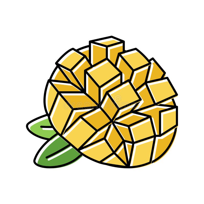 Slice Mango Cube Leaf Color Icon Vector Illustration Stock Vector ...