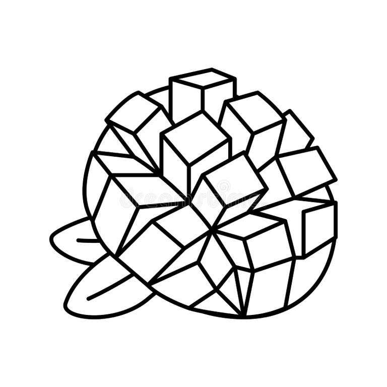 Slice Mango Cube Leaf Line Icon Vector Illustration Stock Vector ...