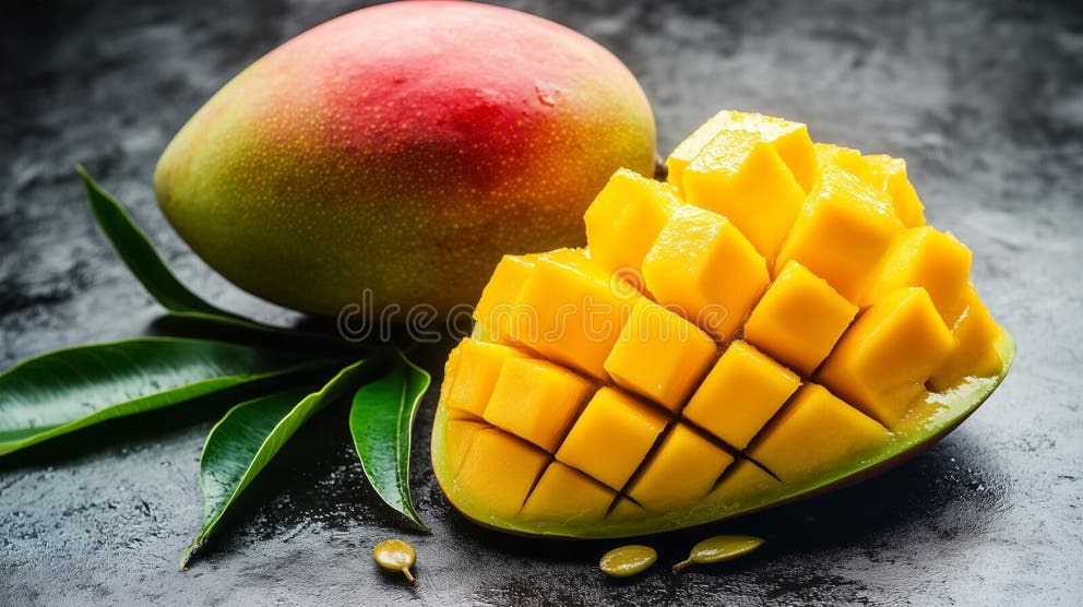A Slice of Mango is on a Table Stock Illustration - Illustration of ...
