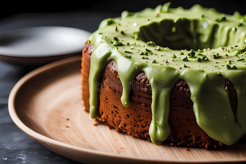 A Slice of Matcha Cake Against Stock Illustration - Illustration of ...