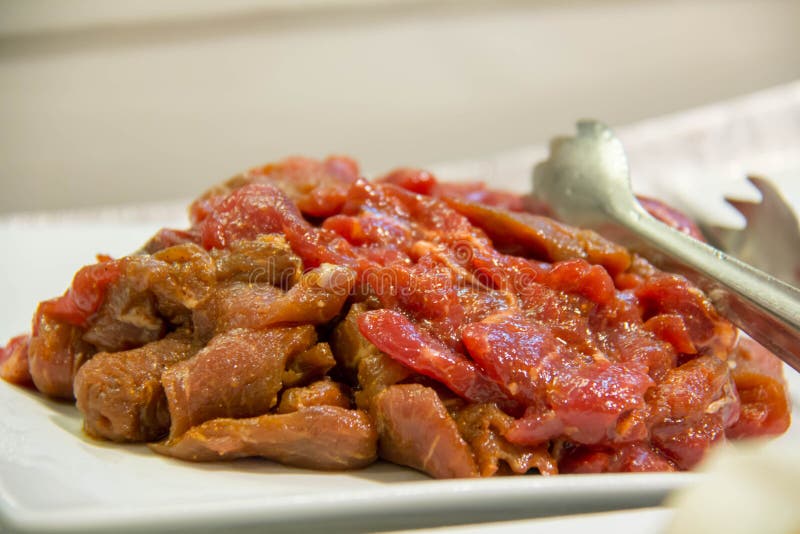 Slice Meat on Plate for Cooking Stock Photo - Image of dinner ...