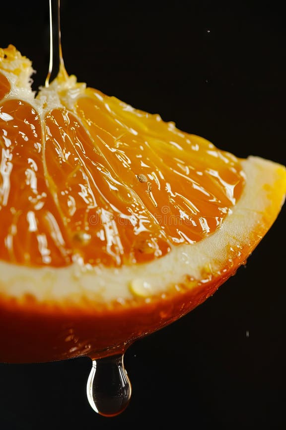 A Slice of Orange with Drops of Water Stock Photo - Image of water ...